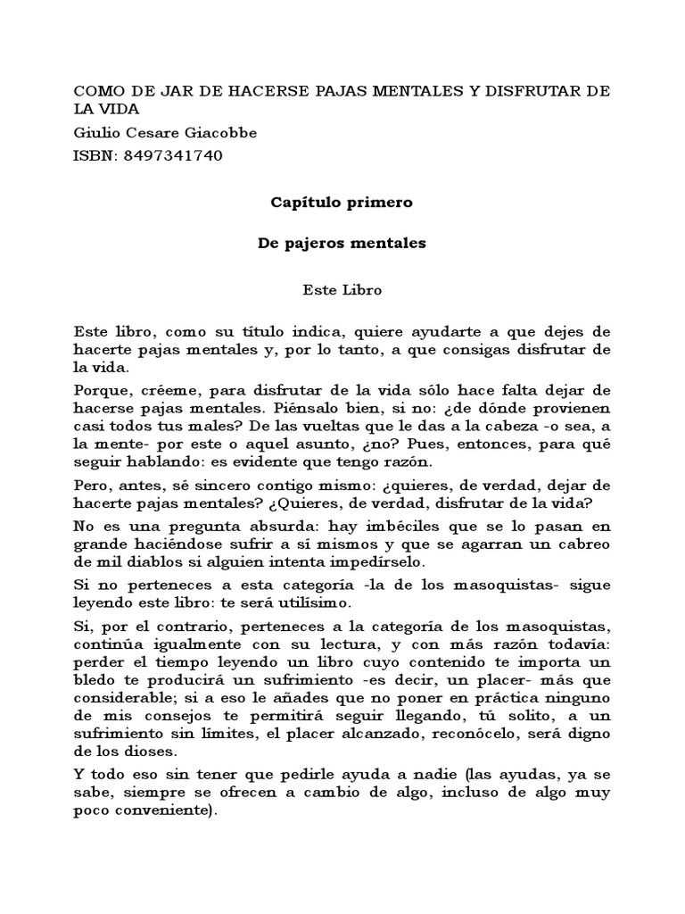 Como Dejar De Hacerse Pajas Mentales Y Disfrutar De La Vida Pdf