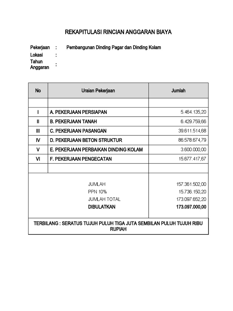 RAB Dinding Pagar Dan Dinding Kolam | PDF