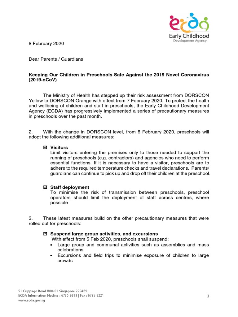 ECDA - Letter To Parents 8 Feb 2020 | Download Free PDF | Hygiene ...