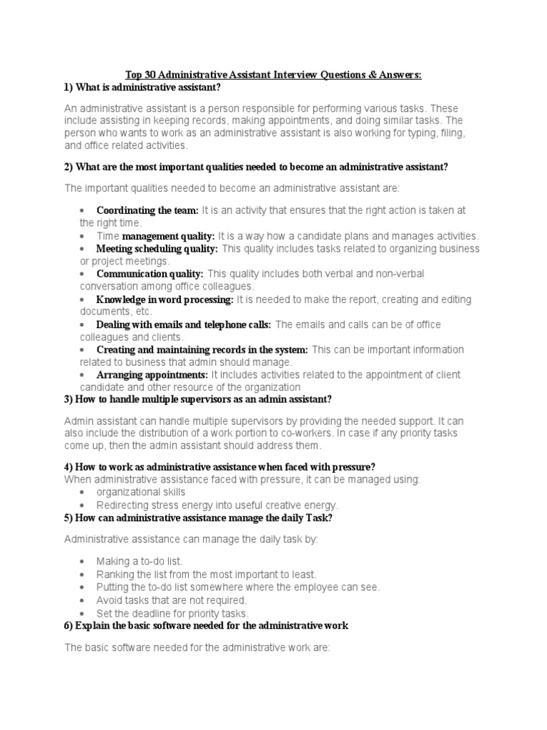 Administrative Assistant Interview Questions | PDF | Layoff | Sales