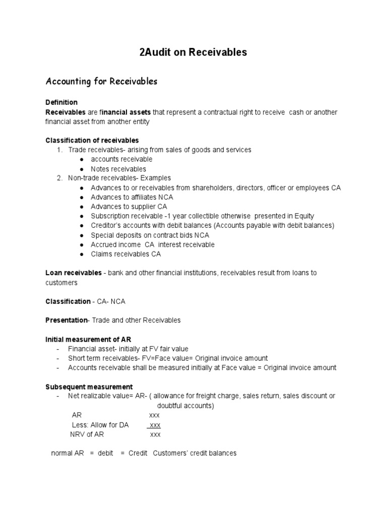 Audit of Receivables and Valuation Methods | PDF | Bad Debt | Debits ...