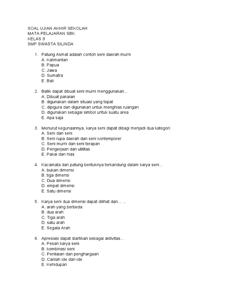 Soal Uas SBK KLS 9 SMP | PDF