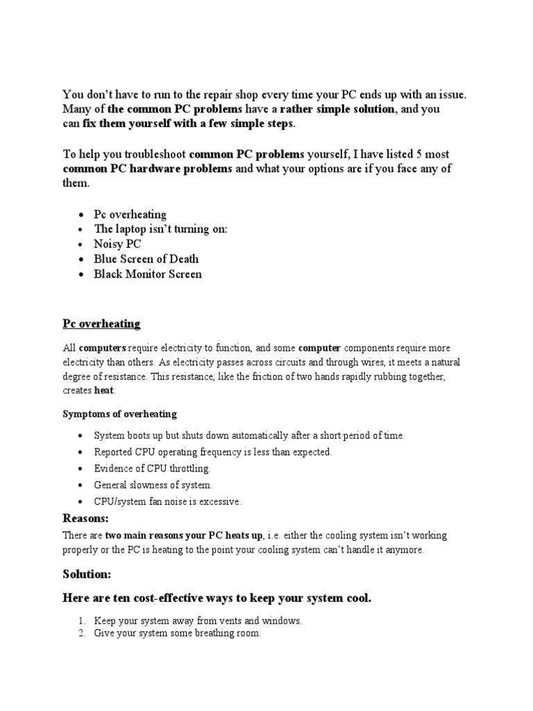 5 Common PC Problems and Solutions | PDF | Microcomputers | Video Game ...