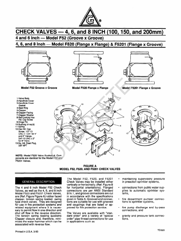 Obsolete: CHECK VALVES - 4,6, and 8 INCH (100,150, and 200mm) | PDF ...