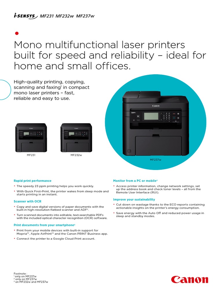 Canon I-Sensys MF231, MF232w, MF237w | PDF | Image Scanner | Printer ...
