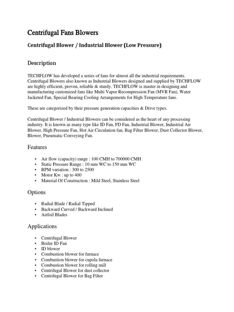 Industrial Centrifugal Blower Overview | PDF | Turbomachinery ...