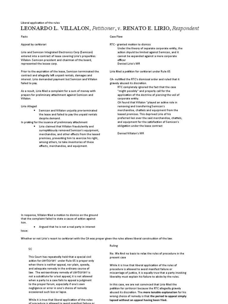LEONARDO L. VILLALON, Petitioner, v. RENATO E. LIRIO, Respondent | PDF ...