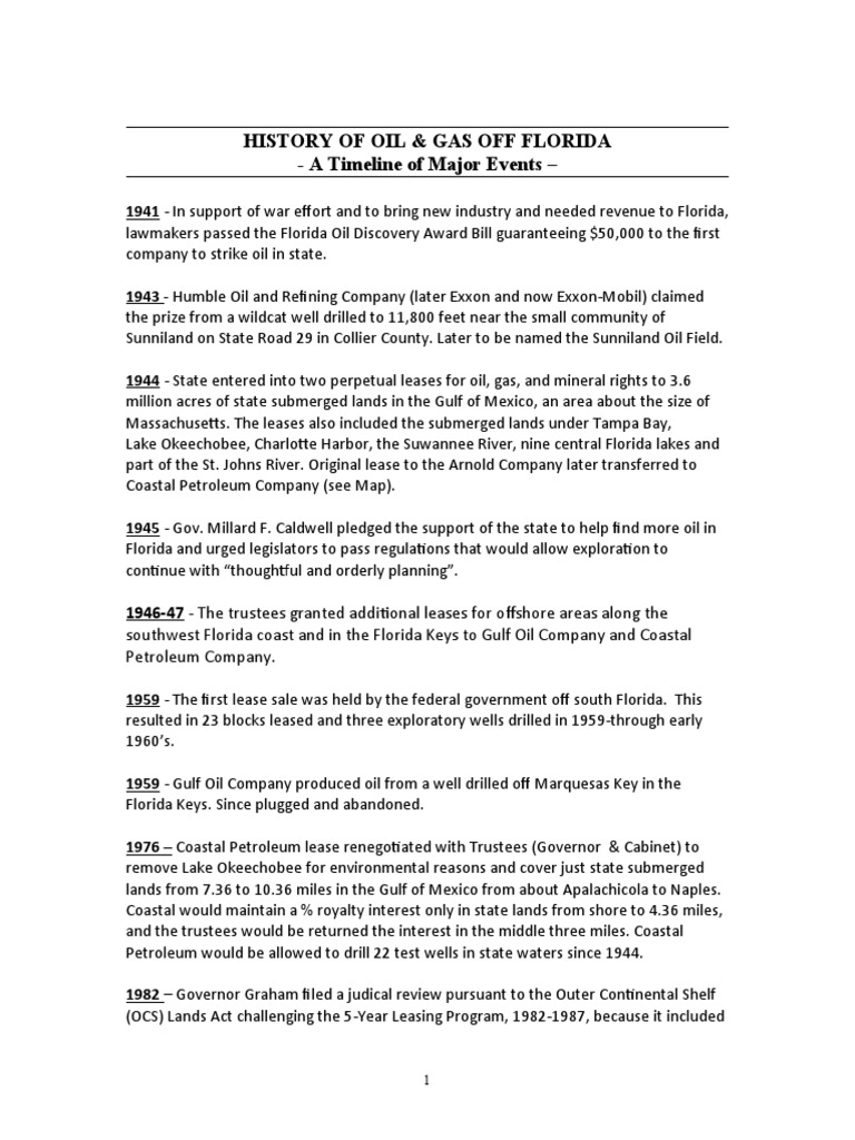 HISTORY OF OIL & GAS OFF FLORIDA TIMELINE | PDF | Gulf Of Mexico | Florida