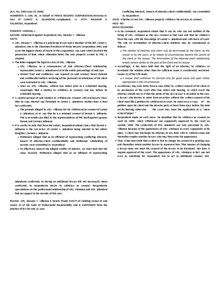 Lim V Villarosa | PDF | Attorney–Client Privilege | Confidentiality