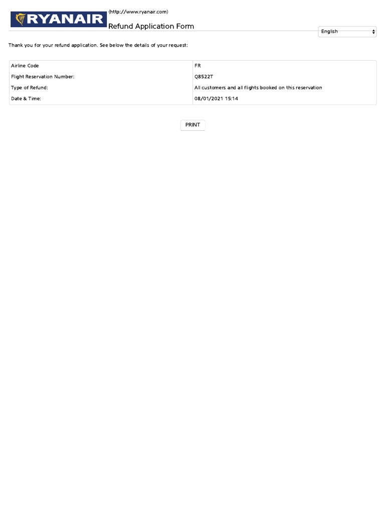 Ryanair Refund Application Form | PDF