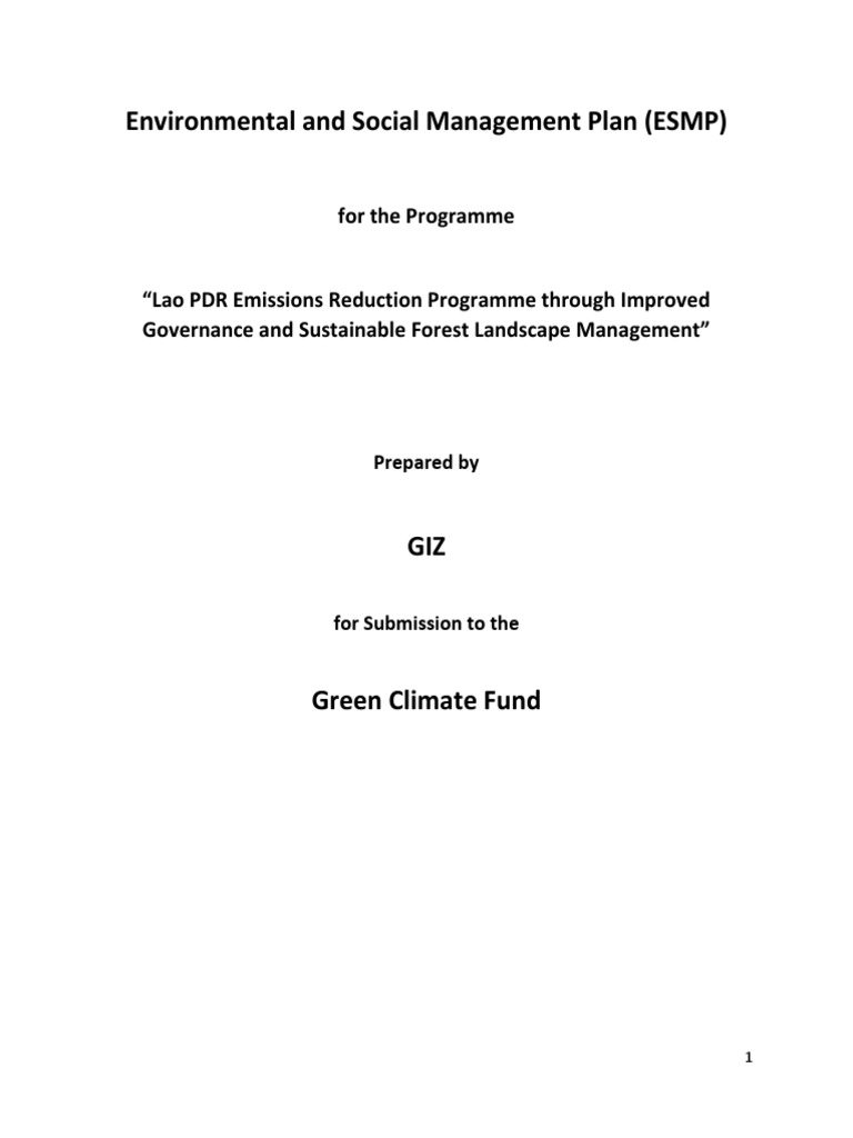 Environmental and Social Management Plan (ESMP) GIZ | PDF | Reducing ...