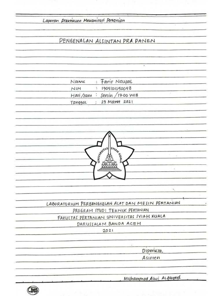Faris Naufal - 1905101050058 - Laporan MP Pengenalan Alsintan Pra Panen | PDF
