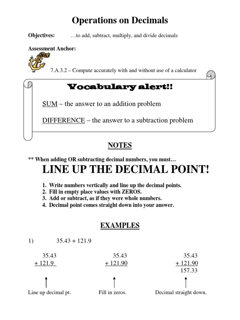 Decimal Operations Guide | PDF | Algebra | Arithmetic