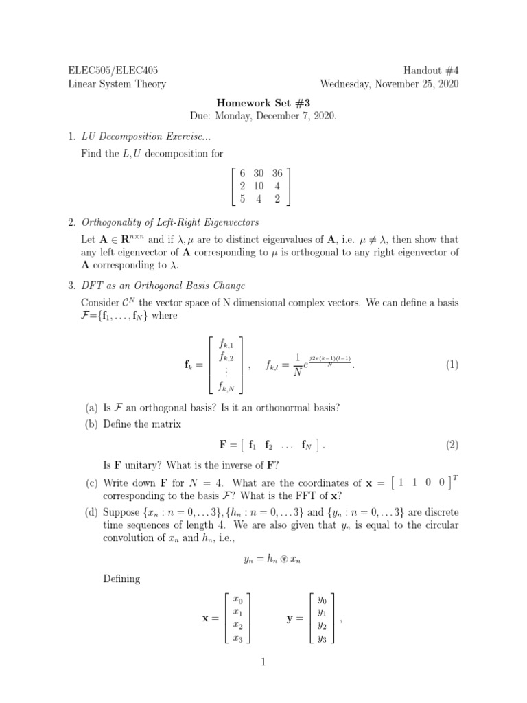 Homework 3 | PDF | Eigenvalues And Eigenvectors | Basis (Linear Algebra)