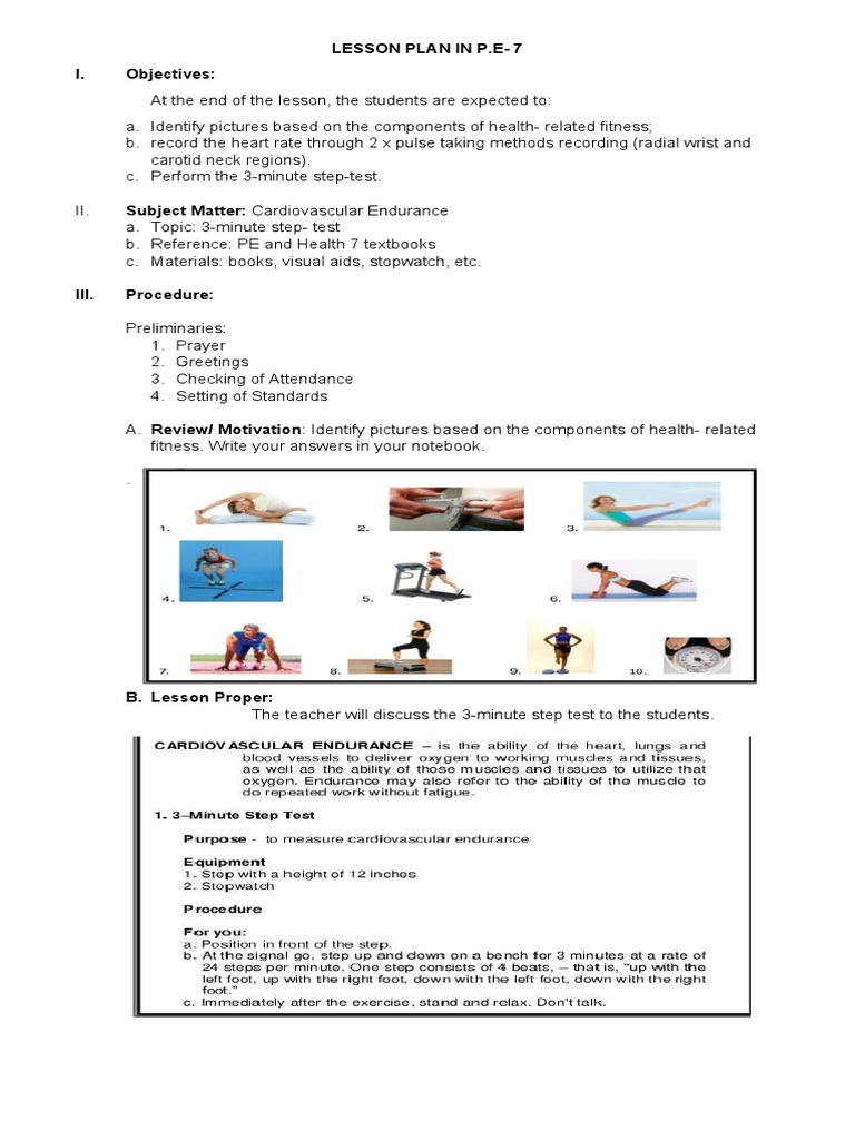 P.E. Lesson Plan: 3-Minute Step Test | PDF | Career & Growth | Wellness