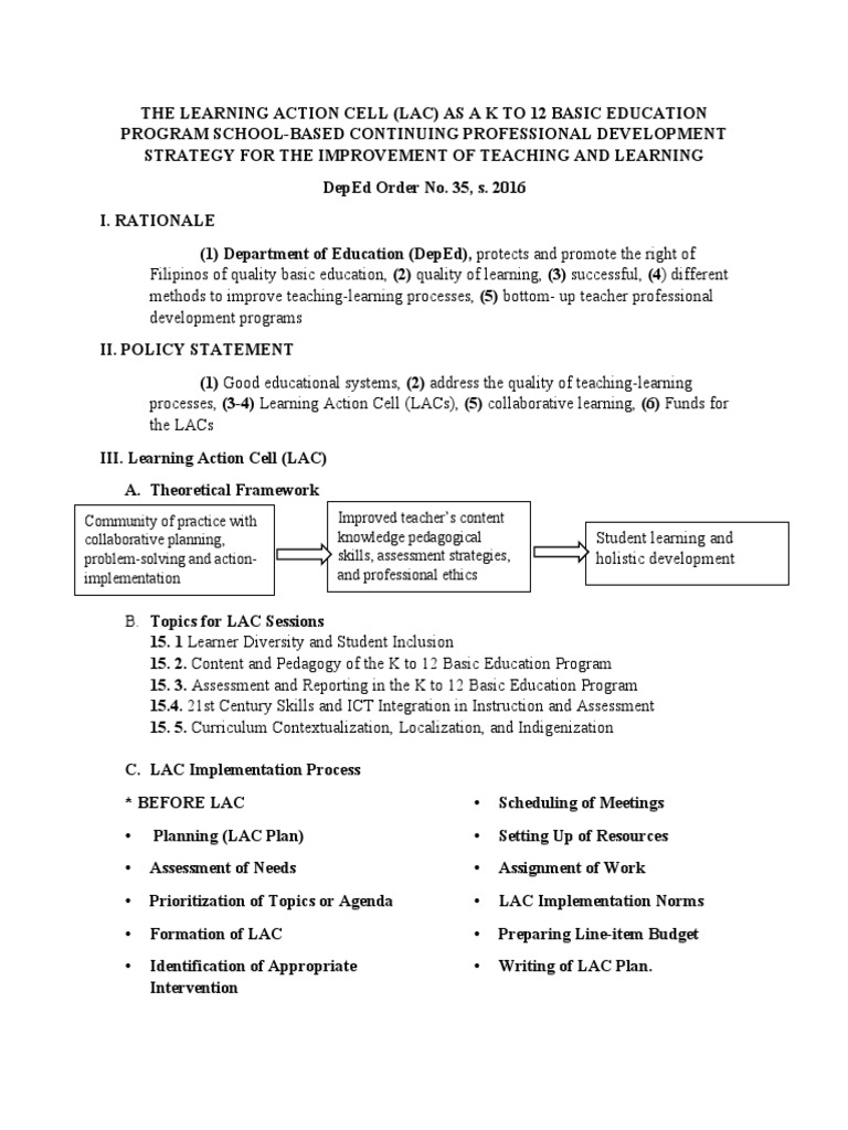 Implementing School-Based Learning Action Cells as a Continuing ...
