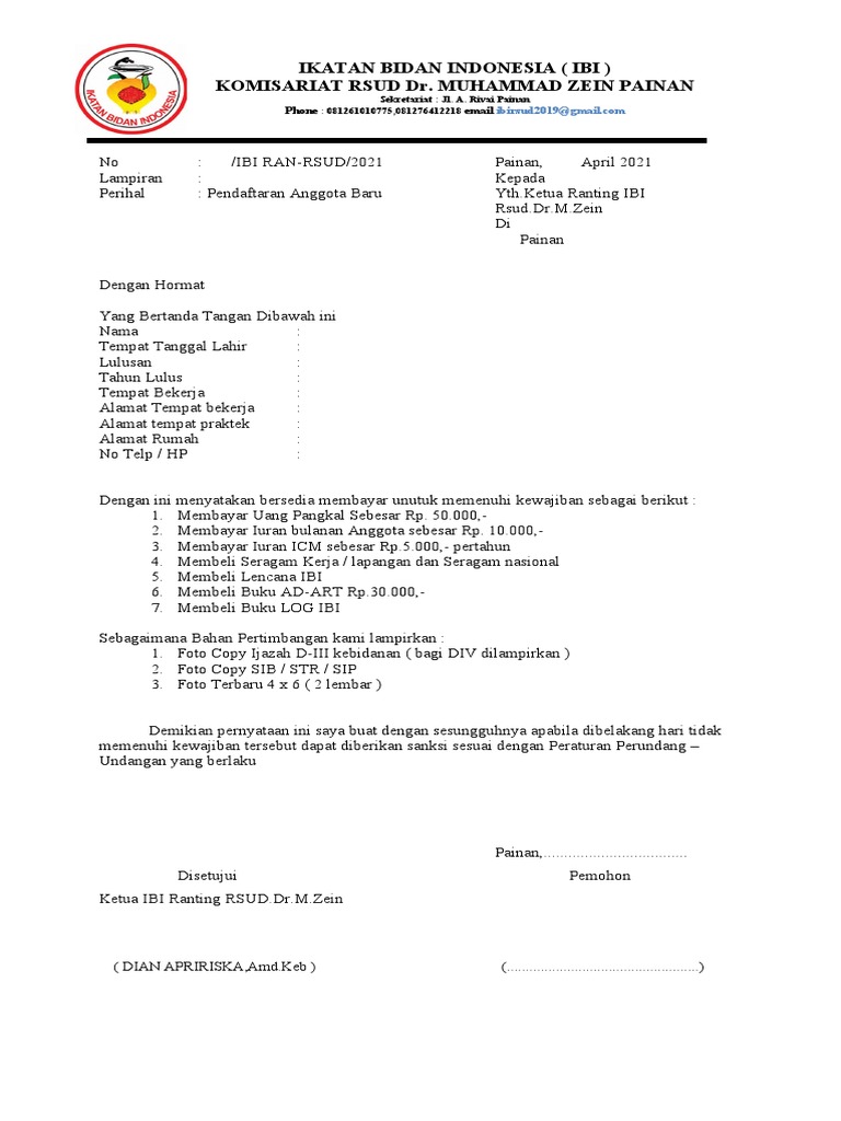 Surat Permohonan Anggota Ibi Baru | PDF