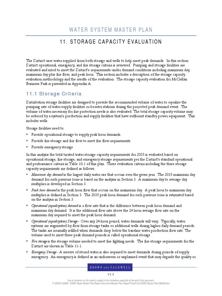 Storage Capacity Evaluation: Water System Master Plan | PDF | Water Supply Network | Groundwater