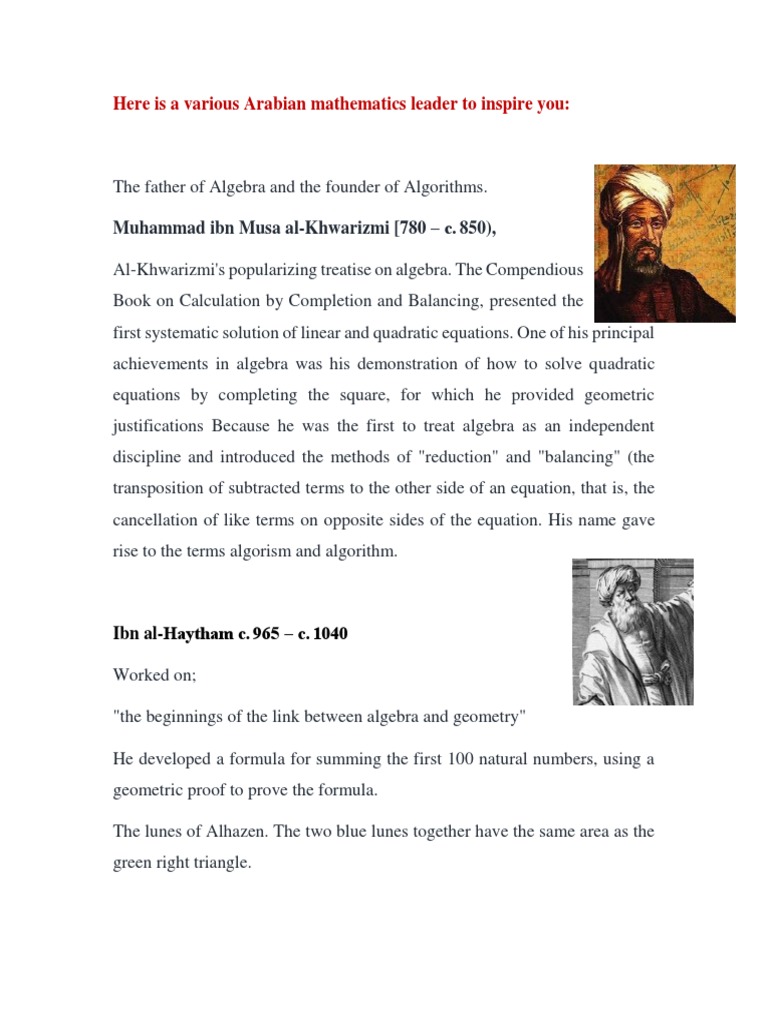 Here Is A Various Arabian Mathematics Leader To Inspire You | PDF ...