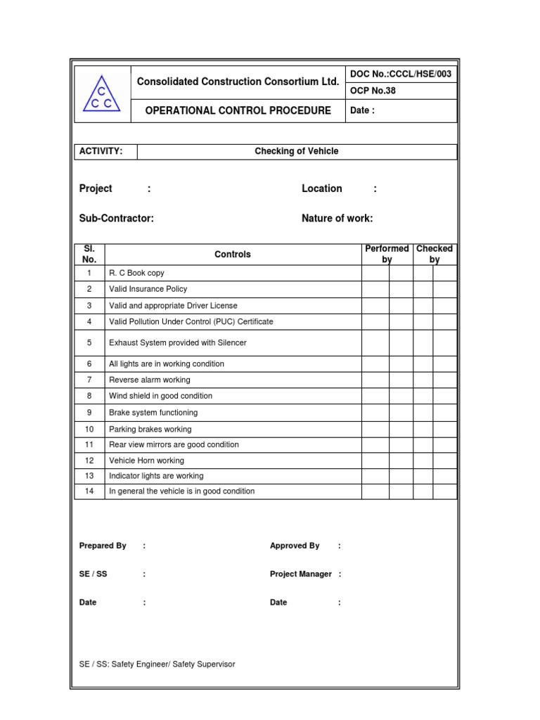 Consolidated Construction Consortium LTD.: DOC No.:CCCL/HSE/003 OCP No ...