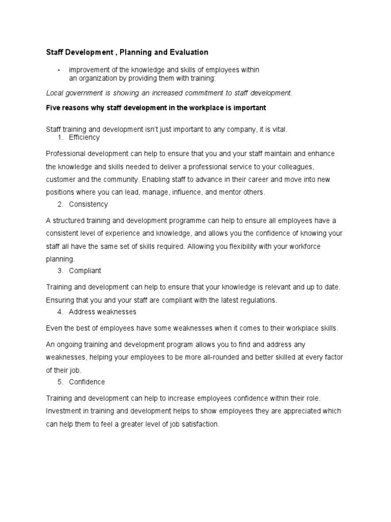 Staff Development Planning and Evaluation | PDF | Mentorship | Employee ...