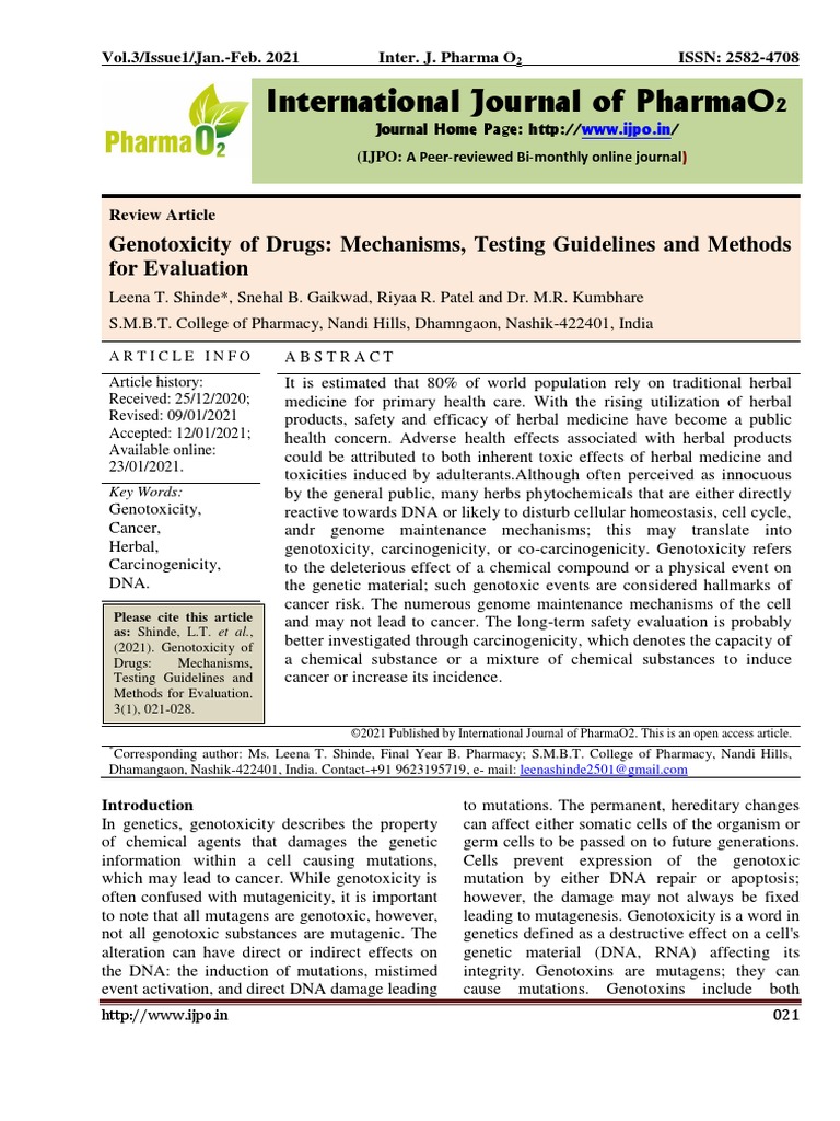 Genotoxicity of Drugs Mechanisms, Testing Guidelines and Methods For ...