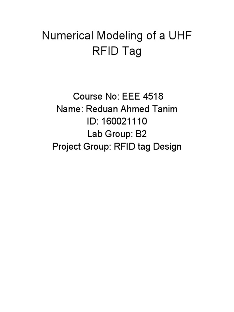 Numerical Modeling of A UHF Rfid Tag | PDF | Antenna (Radio) | Radio ...