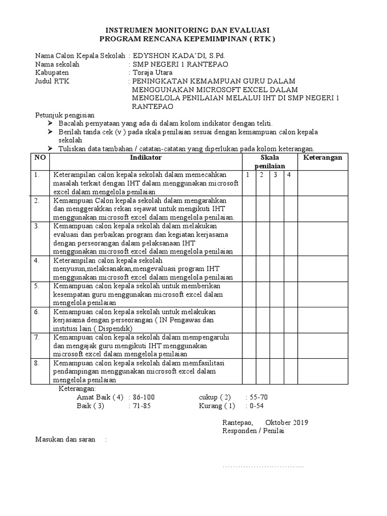 Instrumen Monitoring Dan Evaluasi RTK CKS | PDF | Komputer