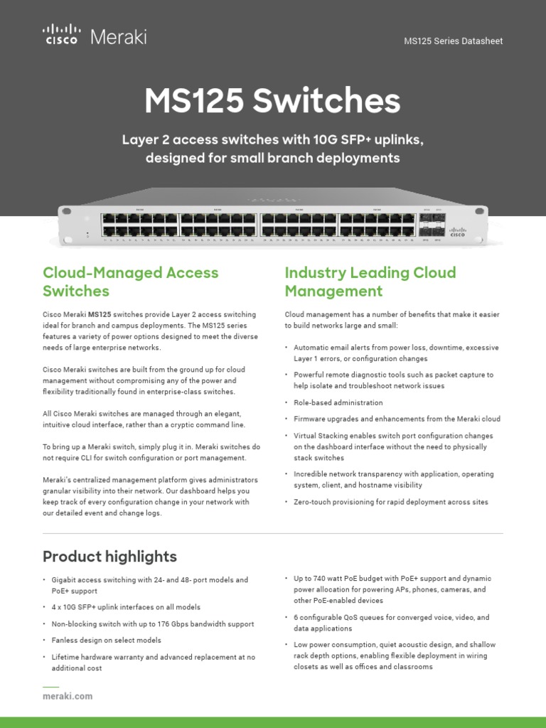 Meraki MS125 Switches Overview | PDF | Network Switch | Computer Network