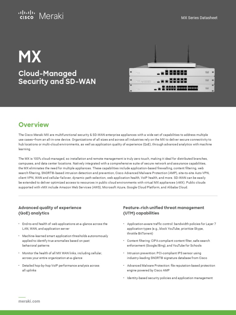 Cloud-Managed Security and SD-WAN: MX Series Datasheet | Download Free PDF | Virtual Private ...