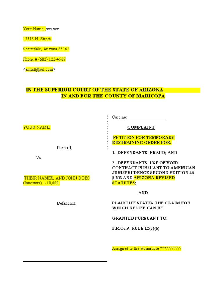 MORTGAGE FRAUD COMPLAINT 110304 | Subject Matter Jurisdiction | Damages