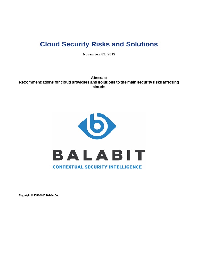 BalaBit Cloud Security Risks and Solutions | PDF | Cloud Computing | Encryption