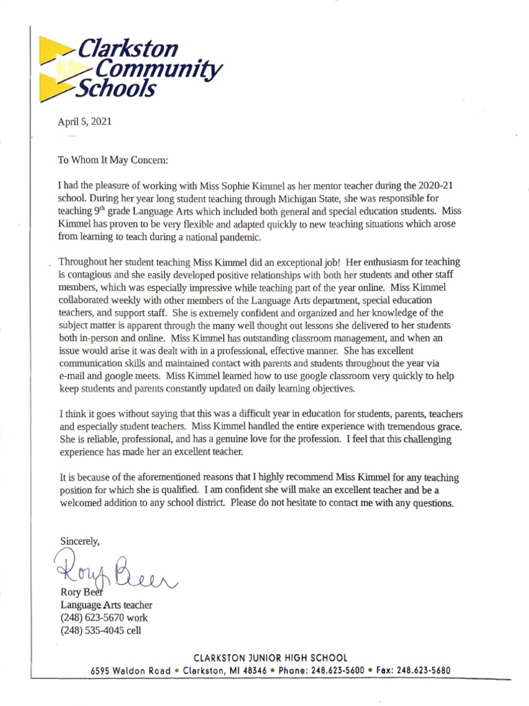 Rory Beer Letter of Rec | PDF