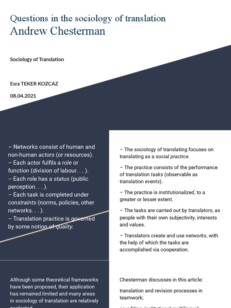 Andrew Chesterman: Questions in The Sociology of Translation | PDF ...