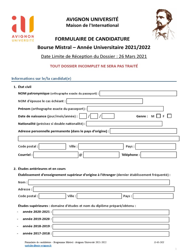 Bourse Mistral: Candidature 2021/22 | PDF | Enseignement supérieur