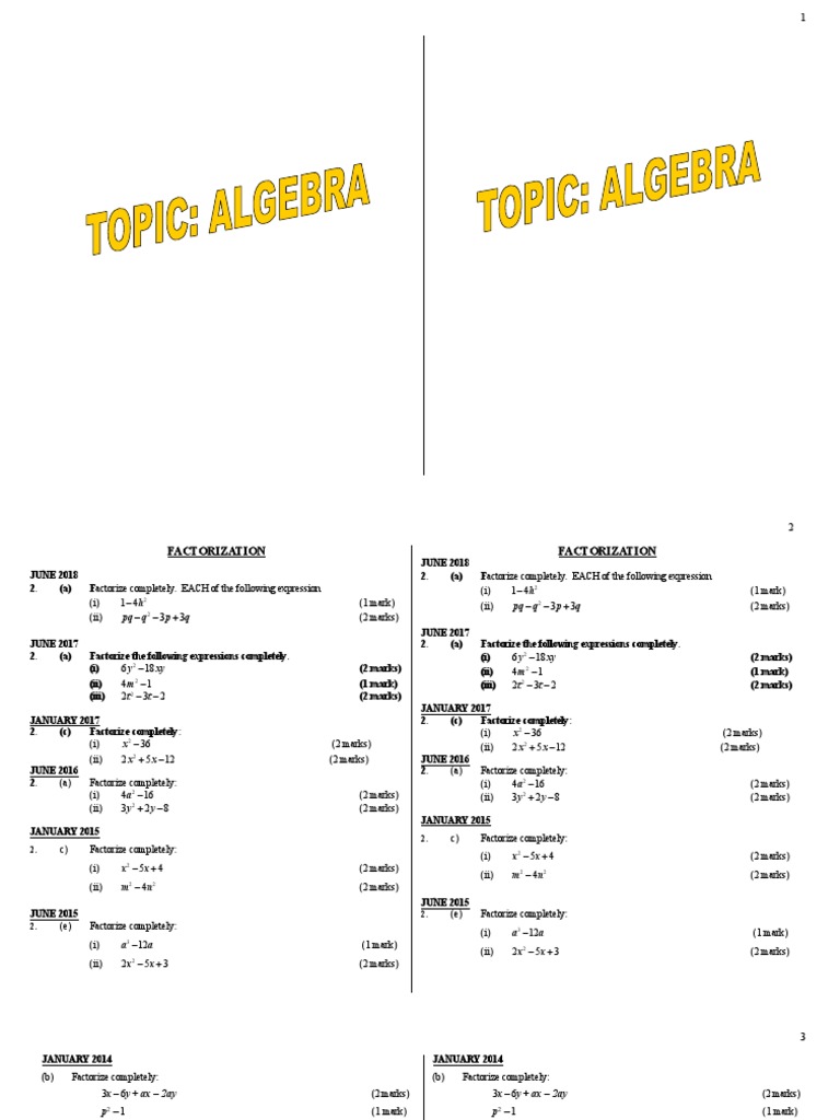 CSEC Algebra Factorization Past Papers | PDF | Variable (Mathematics ...