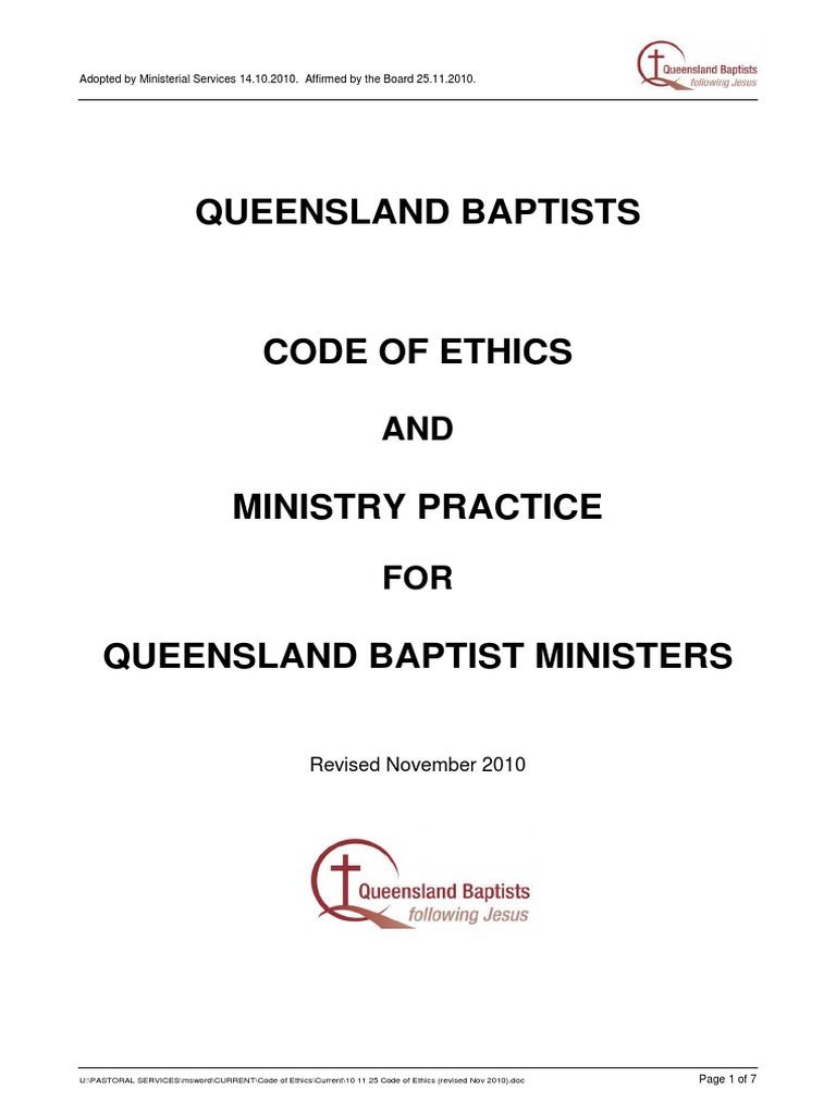 03 Code of Ethics Revised Nov 2010 | PDF | Pastor | Confidentiality