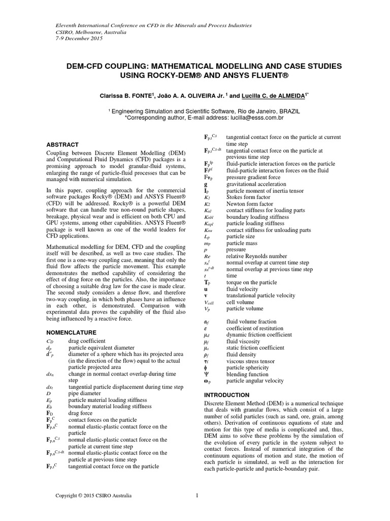 1 - Dem-Cfd Coupling Mathematical Modelling and Case Studies Using ...