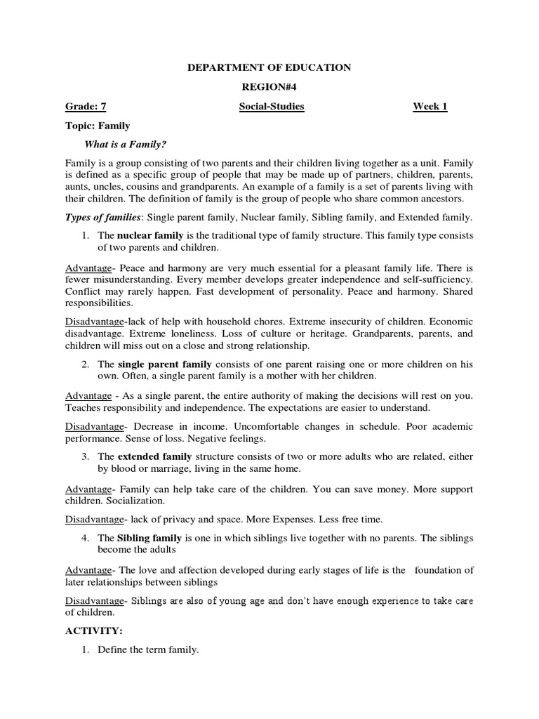 Grade 7 Social Studies - Week 1 | PDF | Parent | Relationships