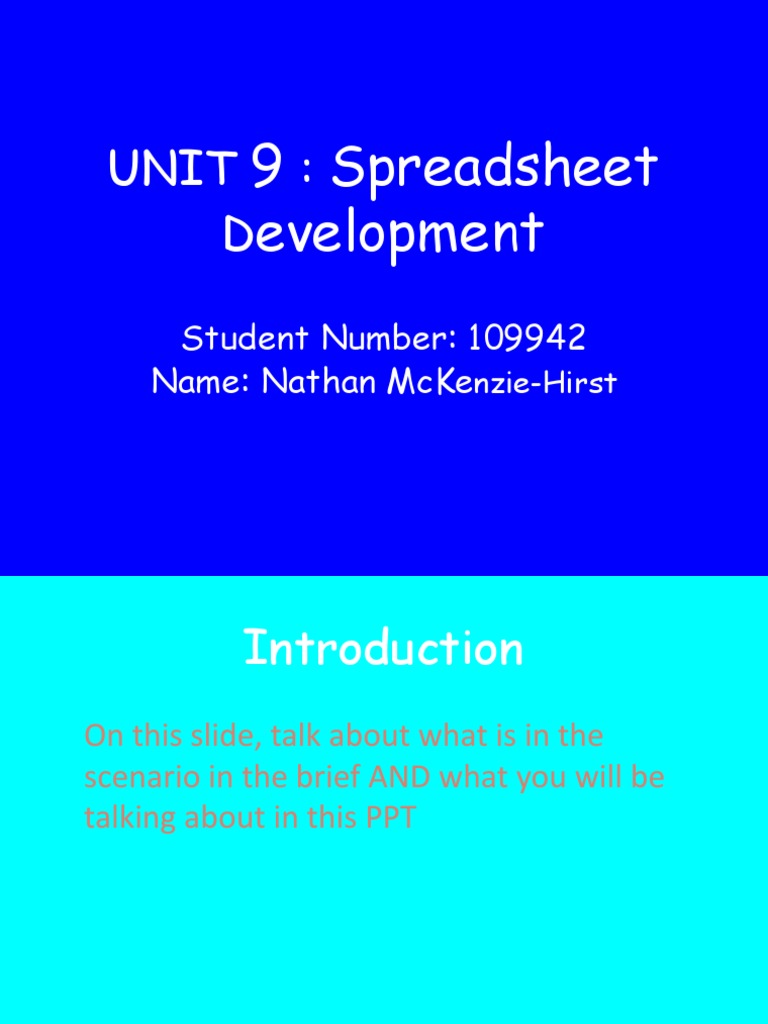 Unit 9 Spreadsheet Development Assignment 1 Nathan Mckenzie-Hirst | PDF | Spreadsheet | Usability