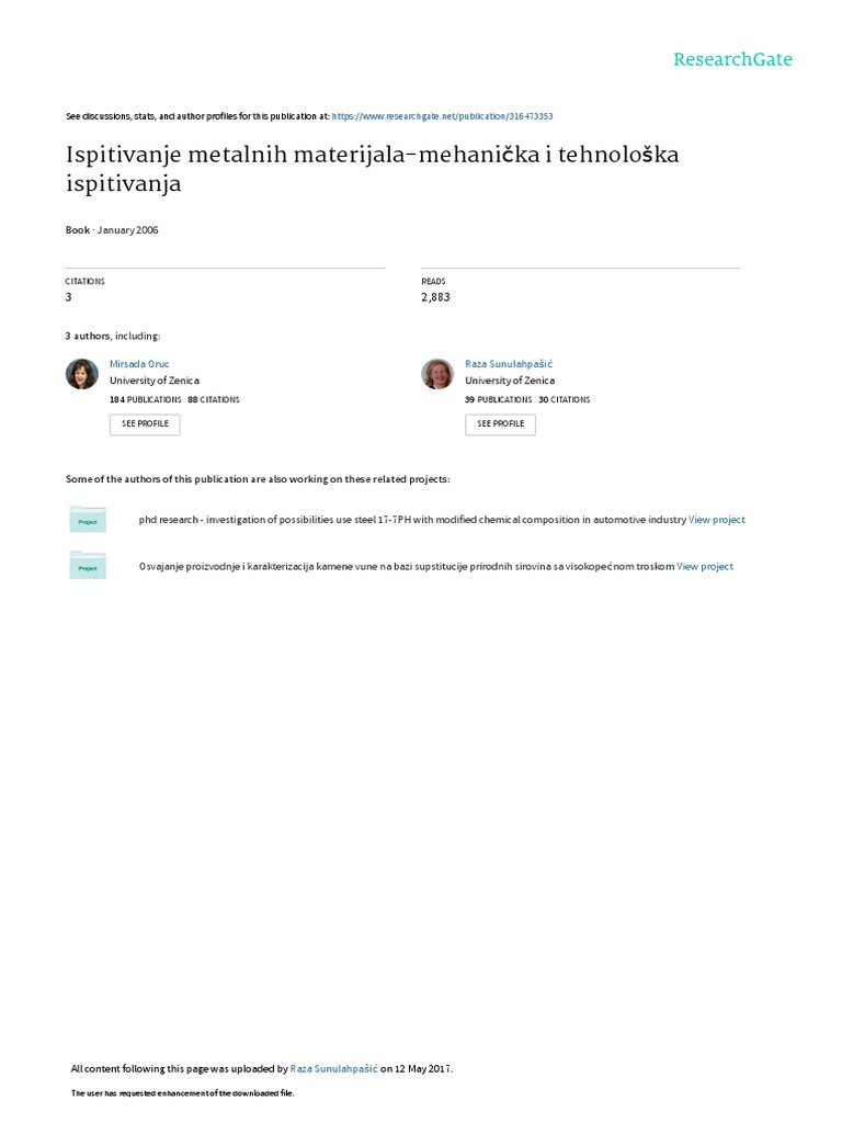 Ispitivanje Metalnih Materijala | PDF