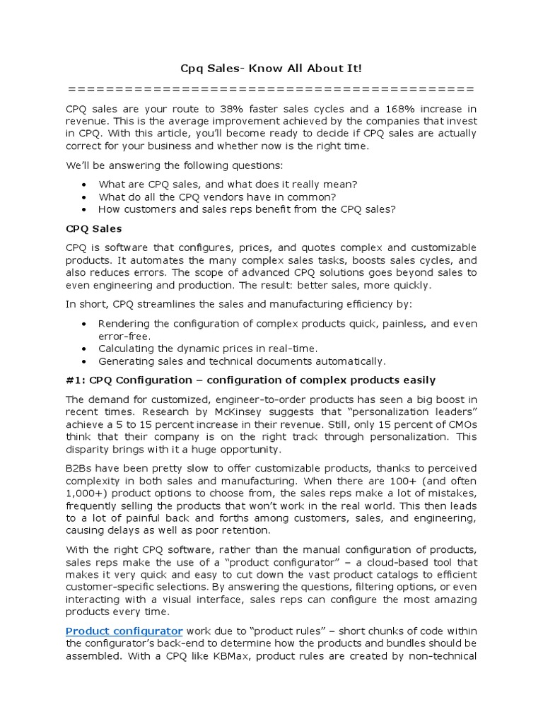 CPQ Sales - Know All About It! | PDF | Sales | Microsoft Excel