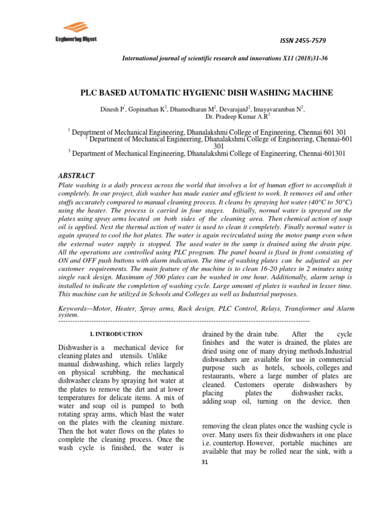 PLC-Controlled Automatic Dishwasher | PDF | Dishwasher | Programmable ...