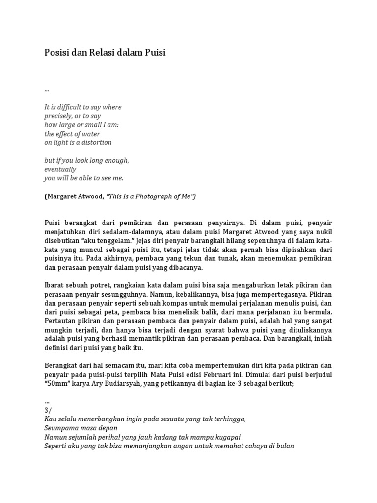 Posisi Dan Relasi Dalam Puisi | PDF | Puisi