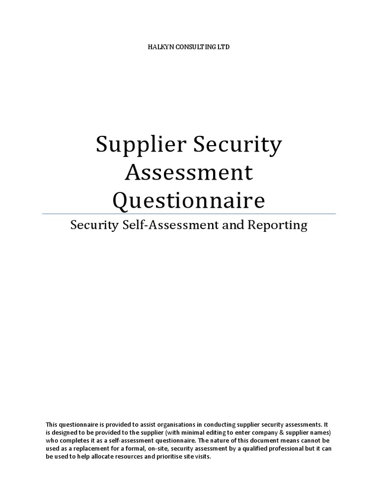 Supplier Security Assessment Questionnaire | Download Free PDF ...