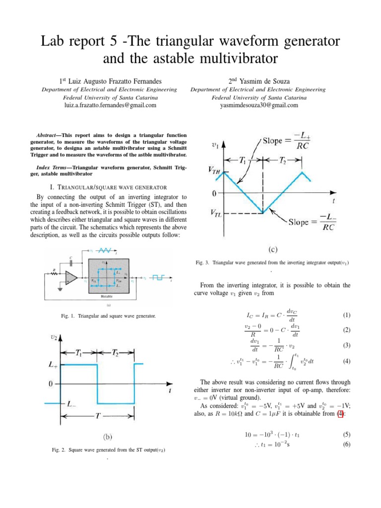 Lab Report 5 - The Triangular Waveform Generator and The Astable ...