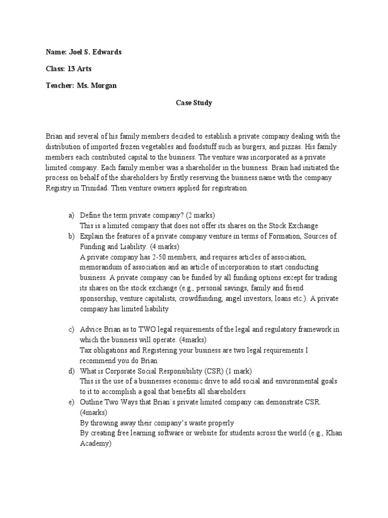 Entrepreneurship Unit 2 Module One Case Study | PDF