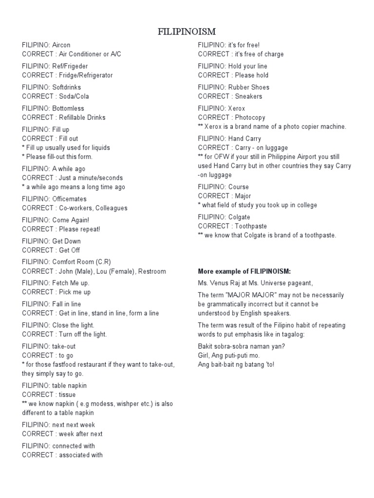02 Examples of Filipinoism | PDF | Tagalog Language | Beverages