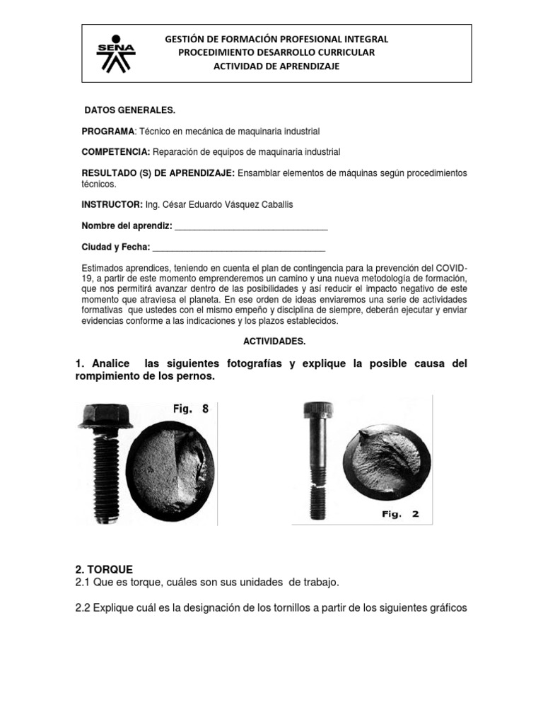 Actividad 2 - Ensamblar Elementos Mecánicos | PDF | Tornillo
