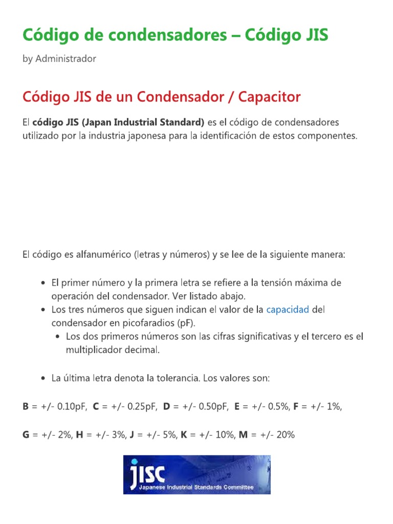 Código de Condensadores - Código JIS - Electrónica Unicrom | PDF